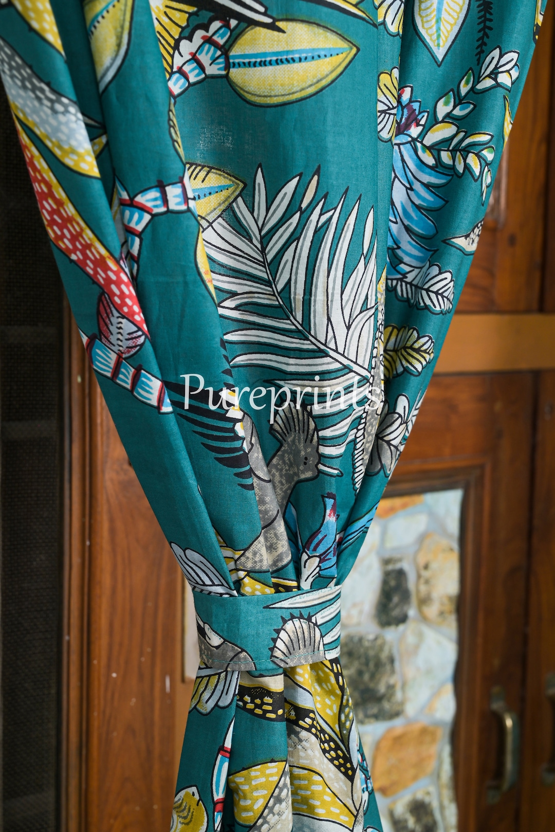 Teal Tropical Cotton Curtain Set: Rainforest Animal Print - Etsy
