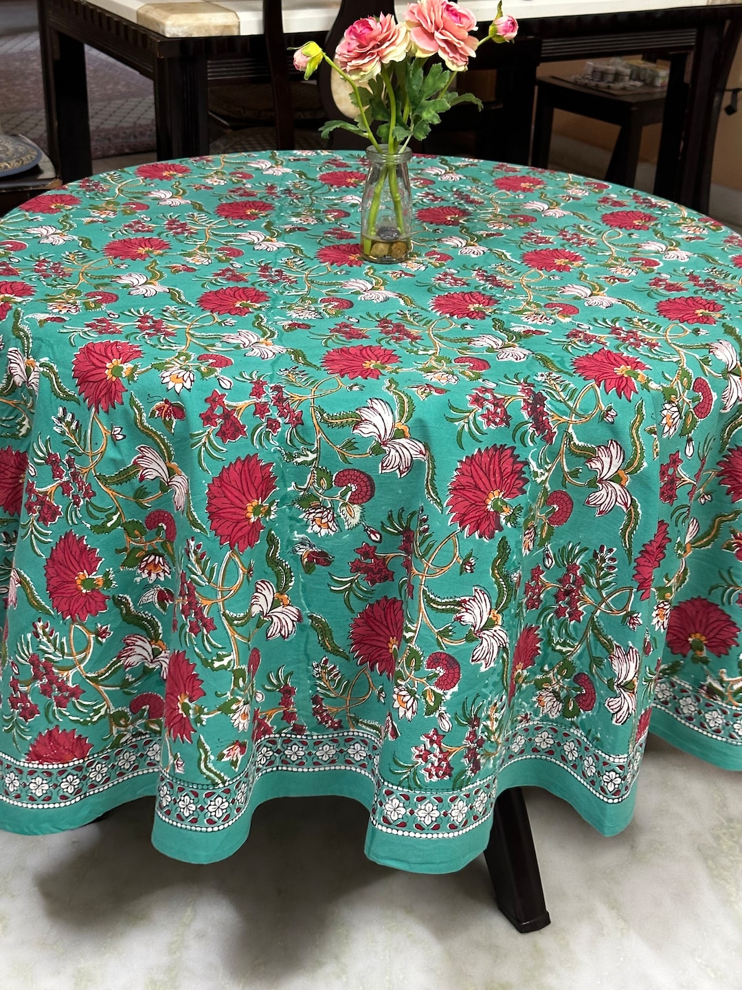 Hand Block Print Round Tablecloth: Floral 8-seater Table Wear - Etsy