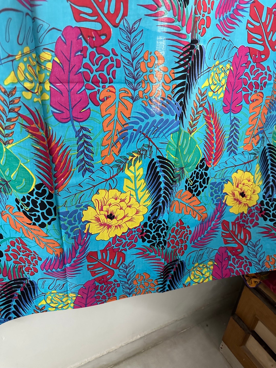 Tropical Turquoise Color Curtain, Set of Two Panels, Boho Drapes ...