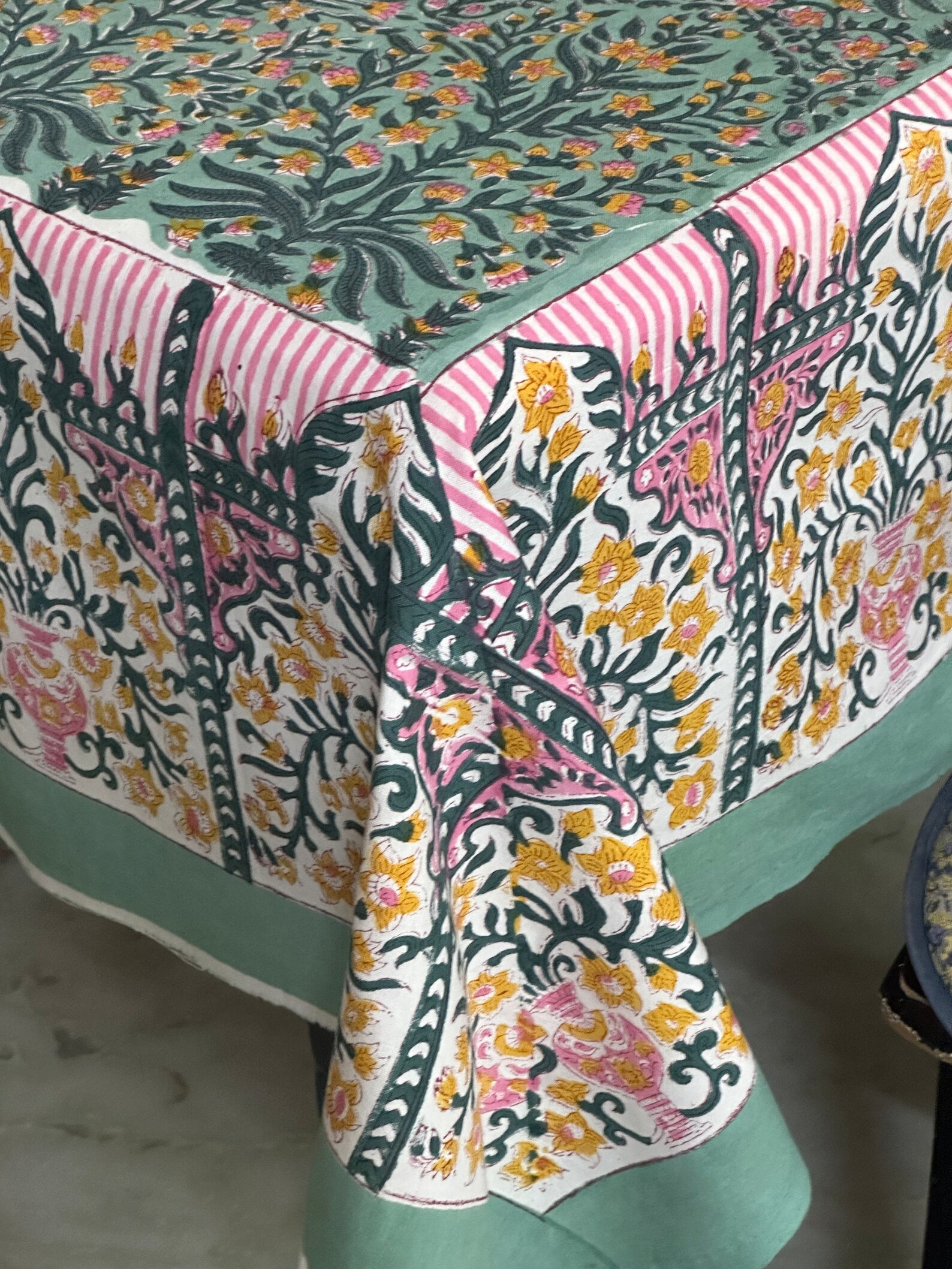 Hand Block Print Tablecloth: Indian Floral Design, Rectangular Fine ...