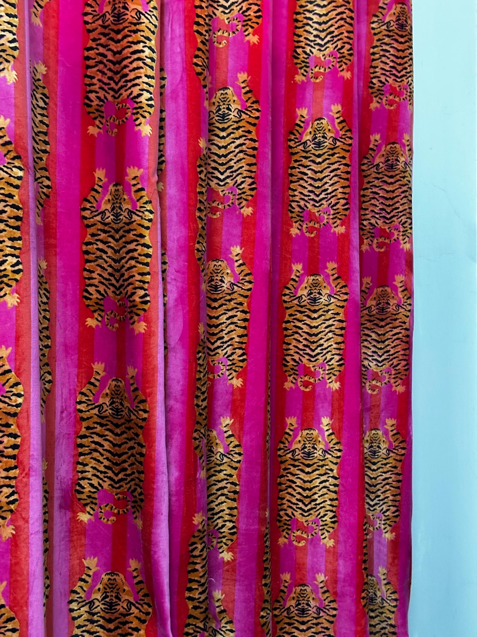 Hot Pink Orange Striped Velvet Tiger Curtains – Maximalist Eclectic ...