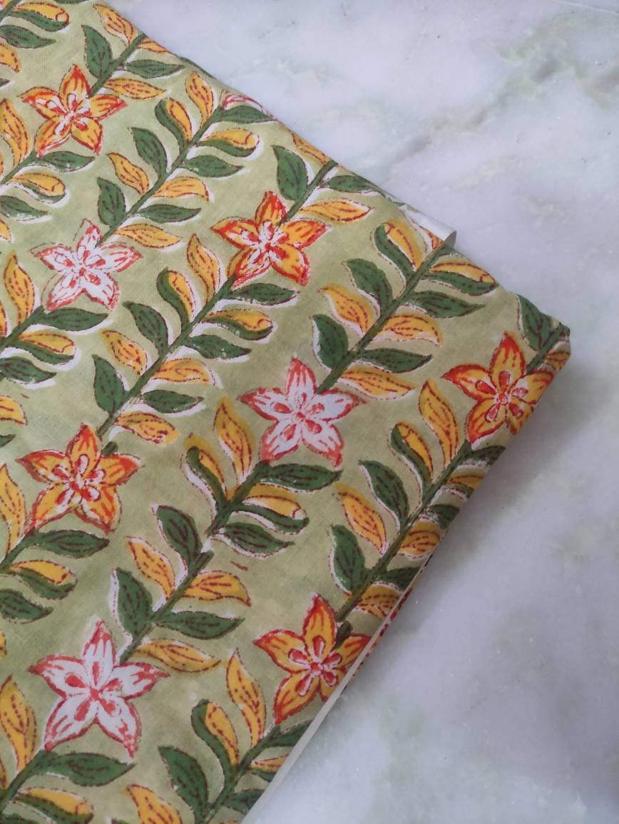 Indian Hand Block Cotton Fabric Floral Block Print Soft Cotton | Etsy