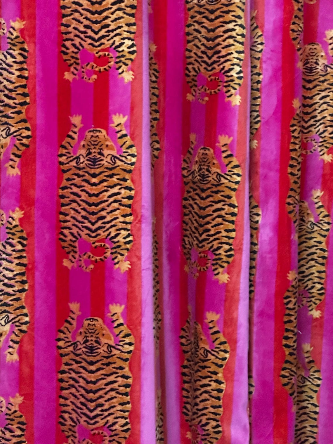 Hot Pink Orange Striped Velvet Tiger Curtains – Maximalist Eclectic ...