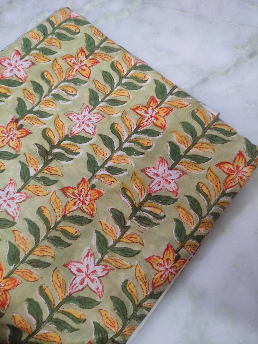 Indian Hand Block Cotton Fabric Floral Block Print Soft Cotton | Etsy