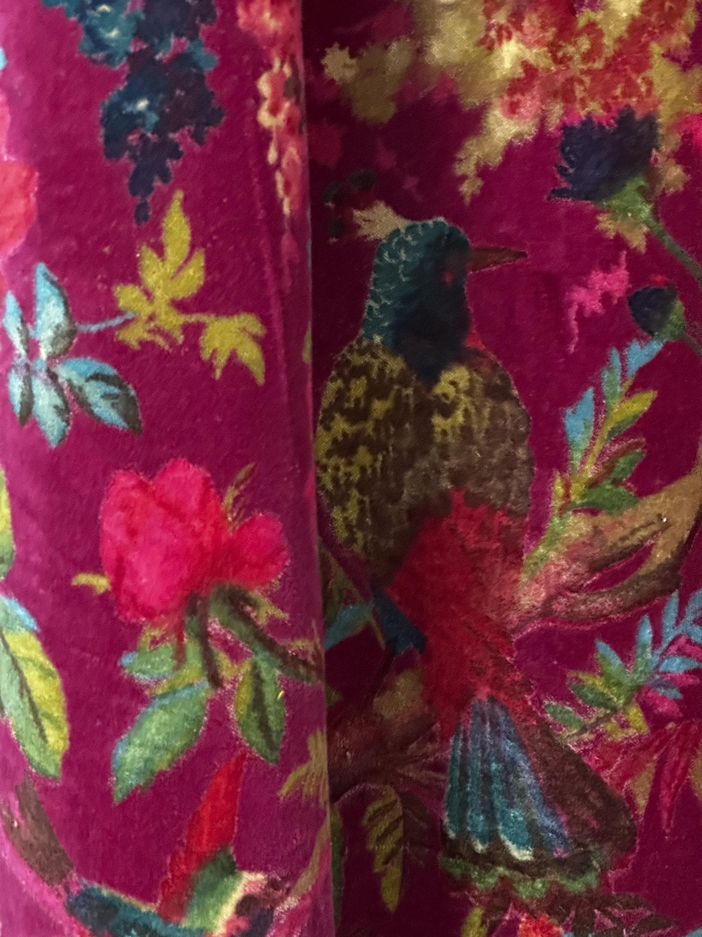 Cotton Velvet Bird Print Curtains – Moody Jewel Tone Botanical Drapes ...