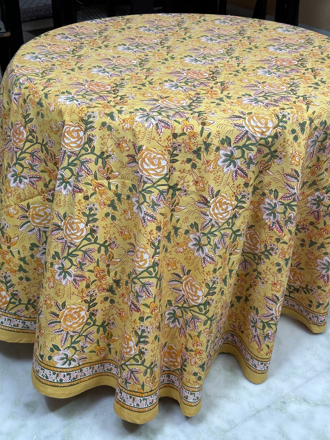 Hand Block Print Round Tablecloth: Floral Indian Heritage (90x90) - Etsy
