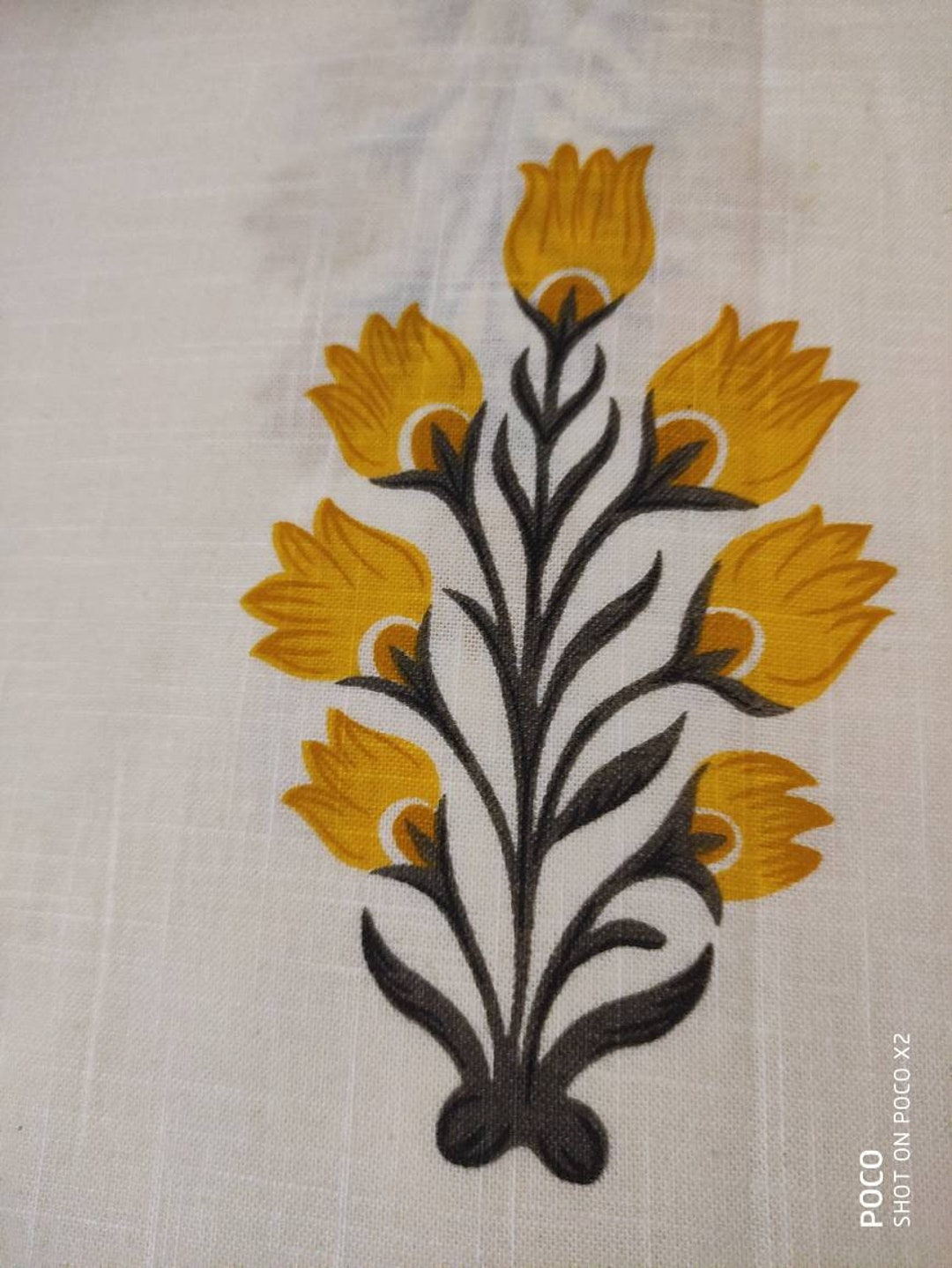 Flower Print Cotton Linen Fabric, Screen Print With Flower Design for ...