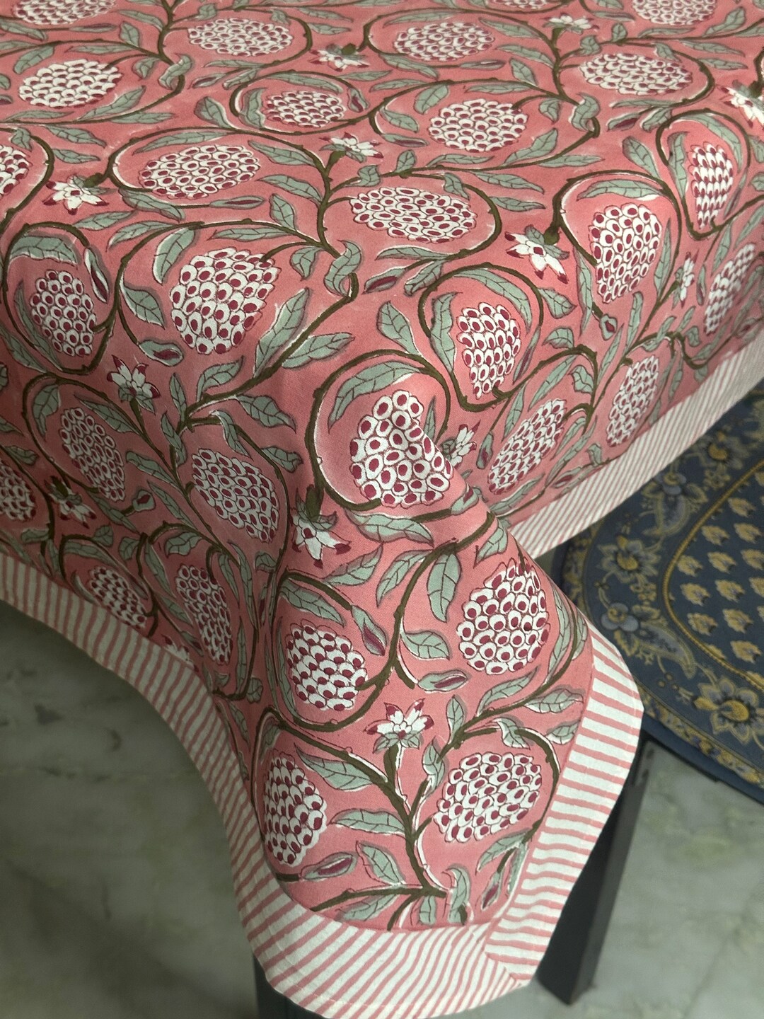Hand Block Print Tablecloth: Floral Indian Decor, 6 Seater - Etsy