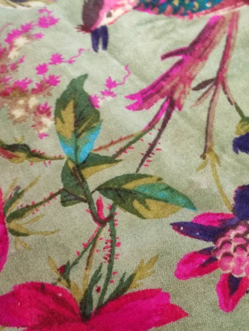 Luxury Cotton Velvet Bird Print Indian Fabric Olive Color - Etsy UK