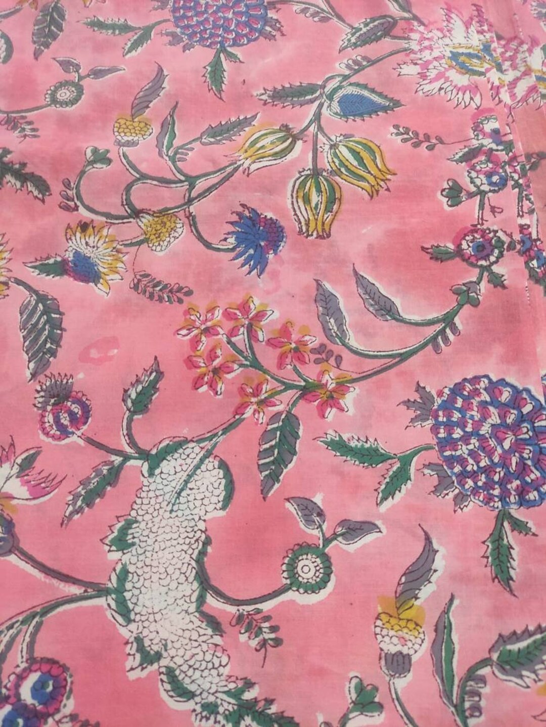 Beautiful Powder Pink Floral Print Hand Block Print for Dresess Curtain ...