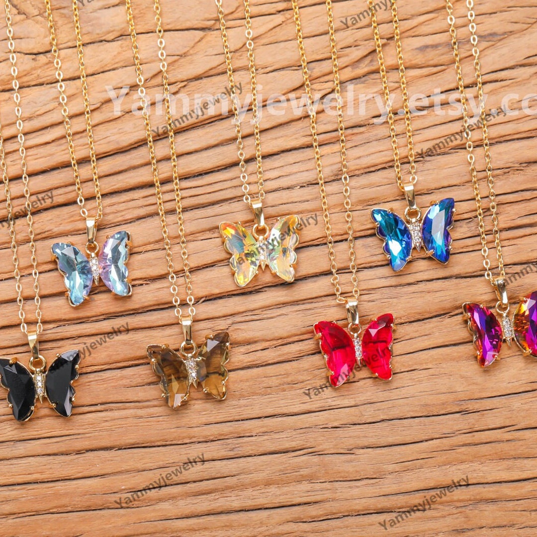 Crystal Glass Butterfly Pendant, Rainbow Butterfly Necklace, Crysatl ...