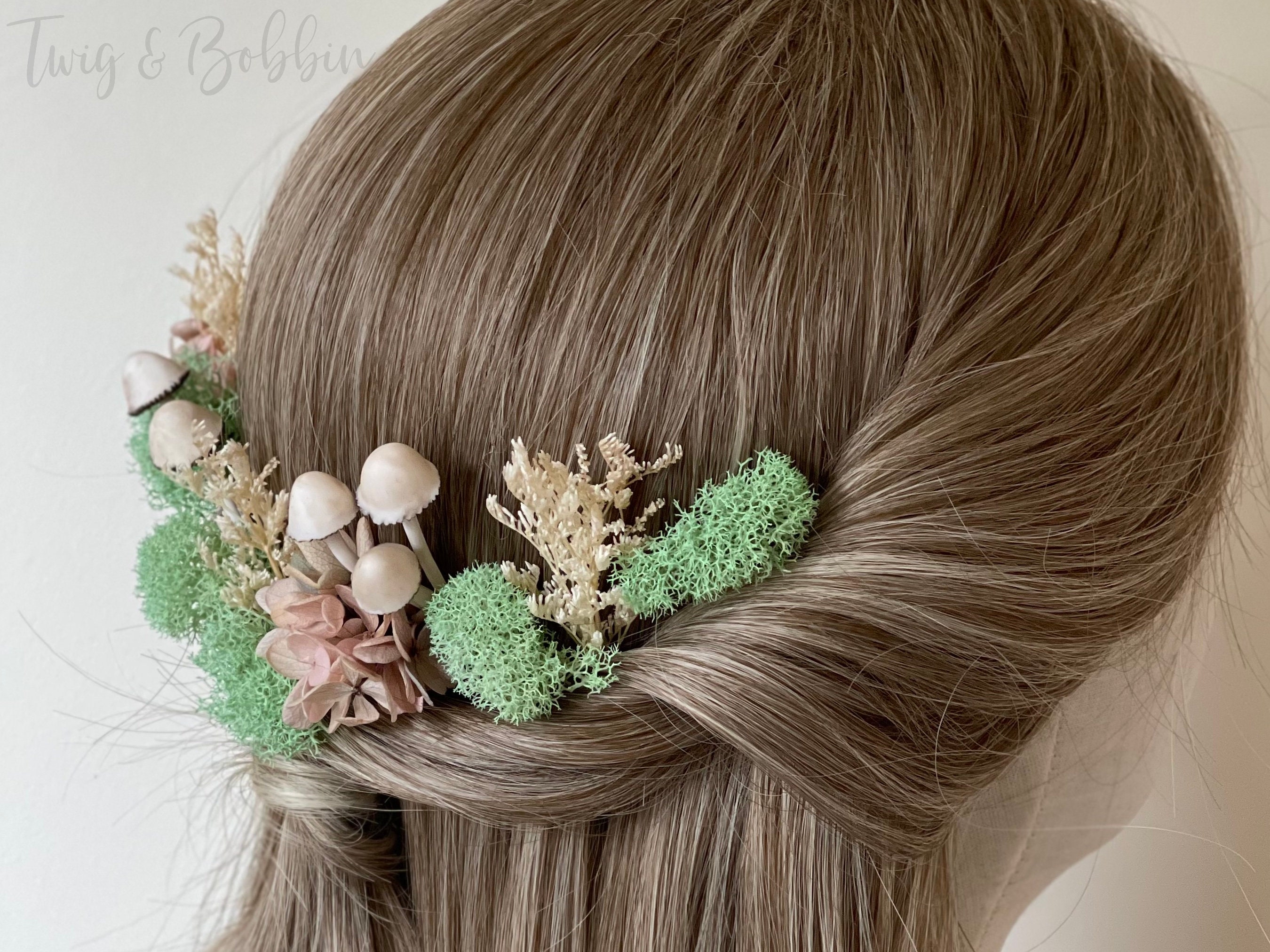 Woodland Theme Mushroom Moss Flower Hair Pins Bridal Set - Etsy