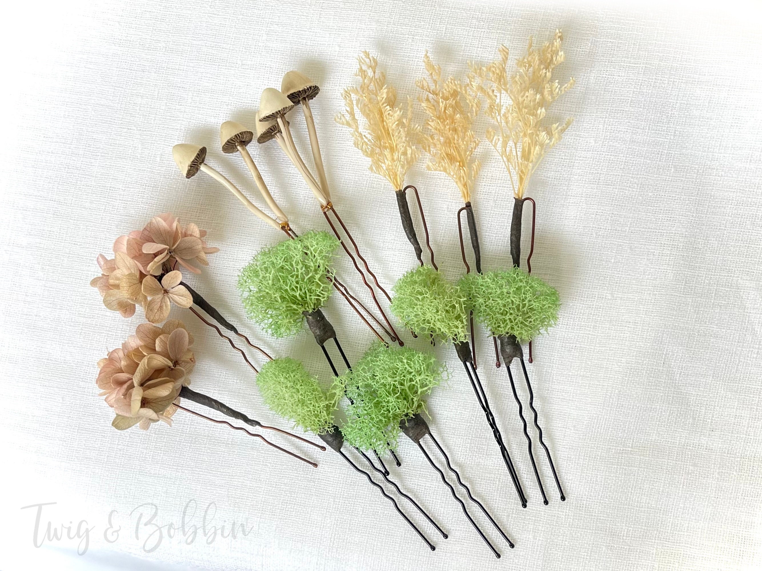Woodland Theme Mushroom Moss Flower Hair Pins Bridal Set - Etsy