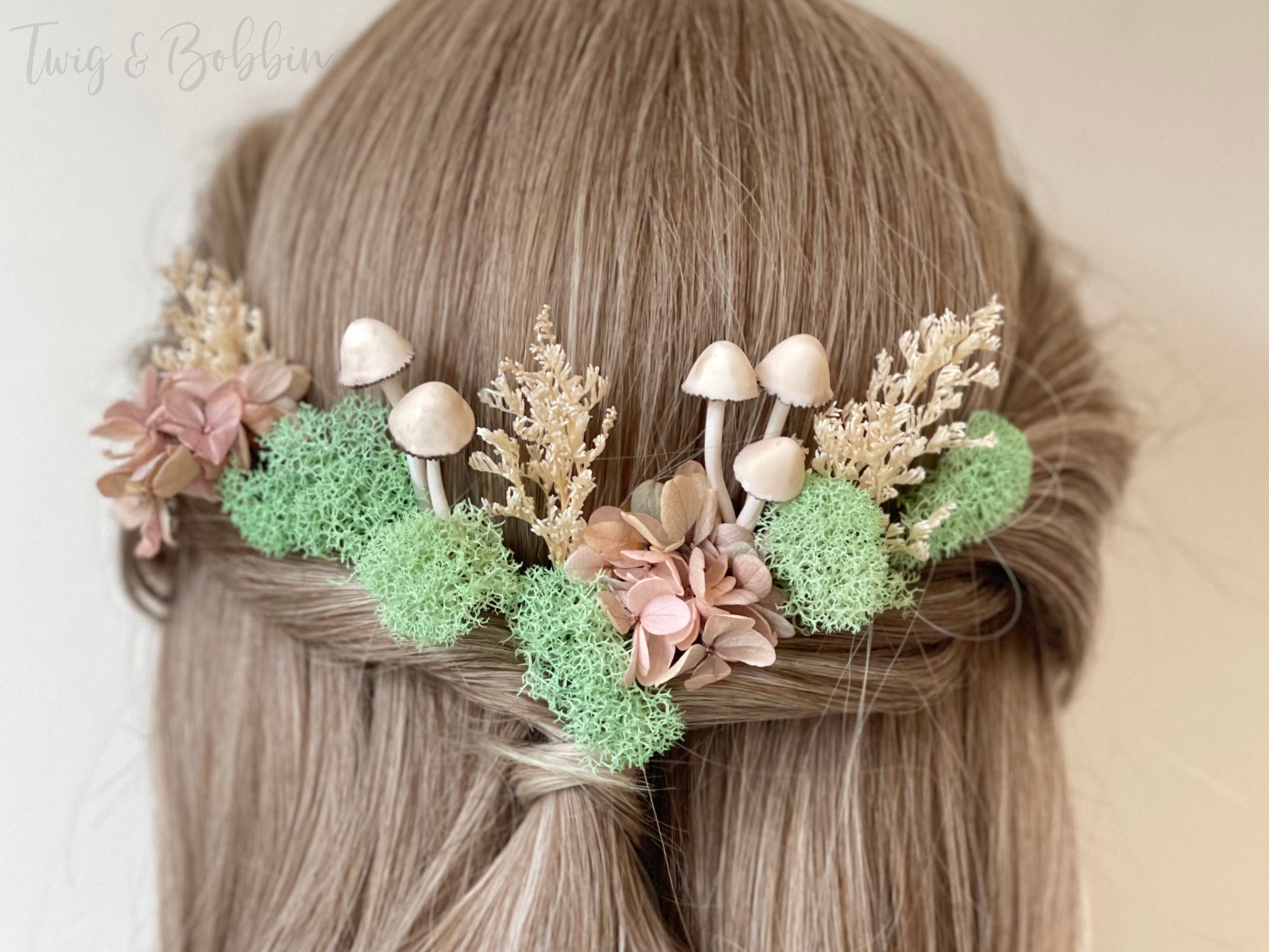 Woodland Theme Mushroom Moss Flower Hair Pins Bridal Set - Etsy