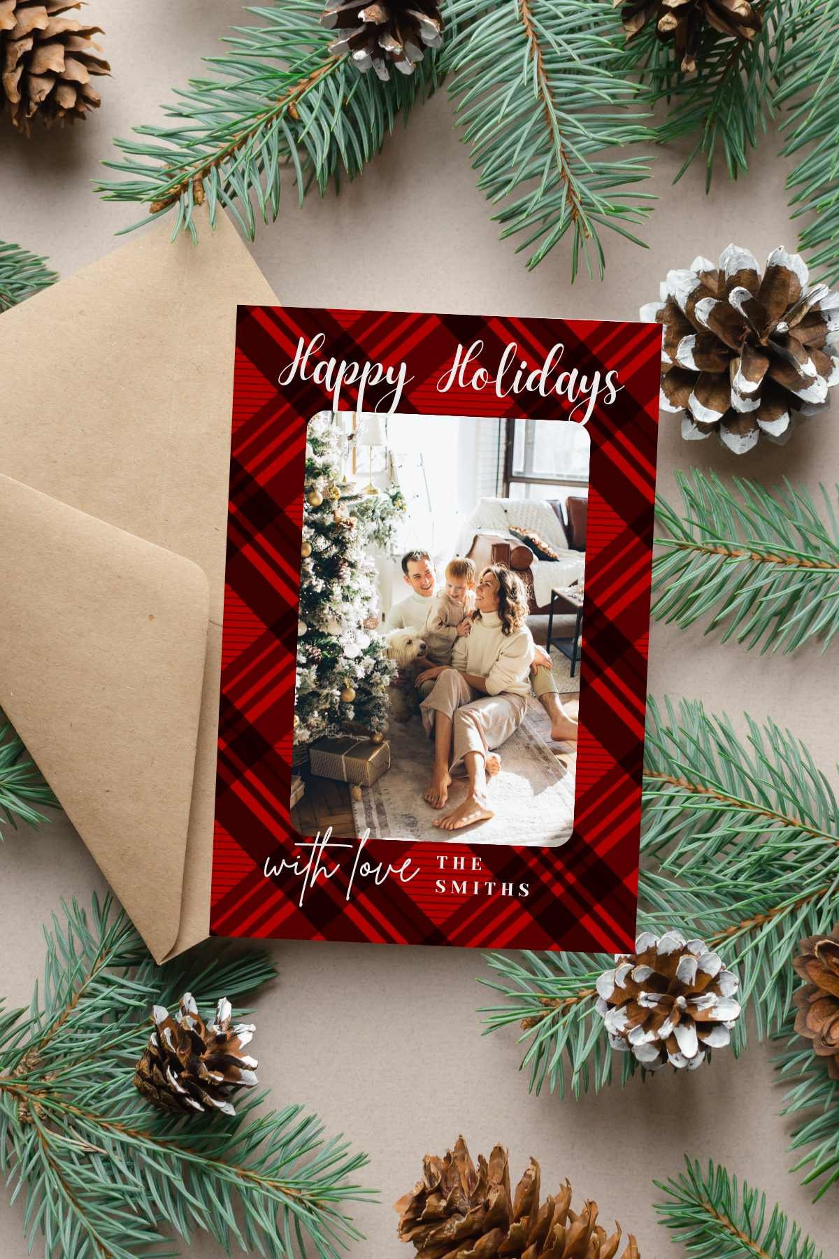 Red Plaid Holiday Card | Happy Holidays Card | Christmas Card | Family ...