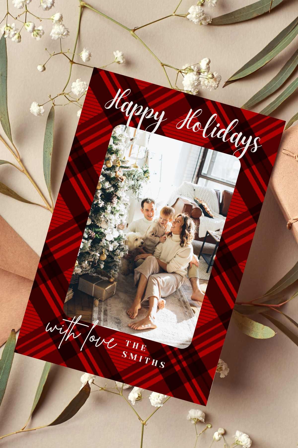 Red Plaid Holiday Card | Happy Holidays Card | Christmas Card | Family ...