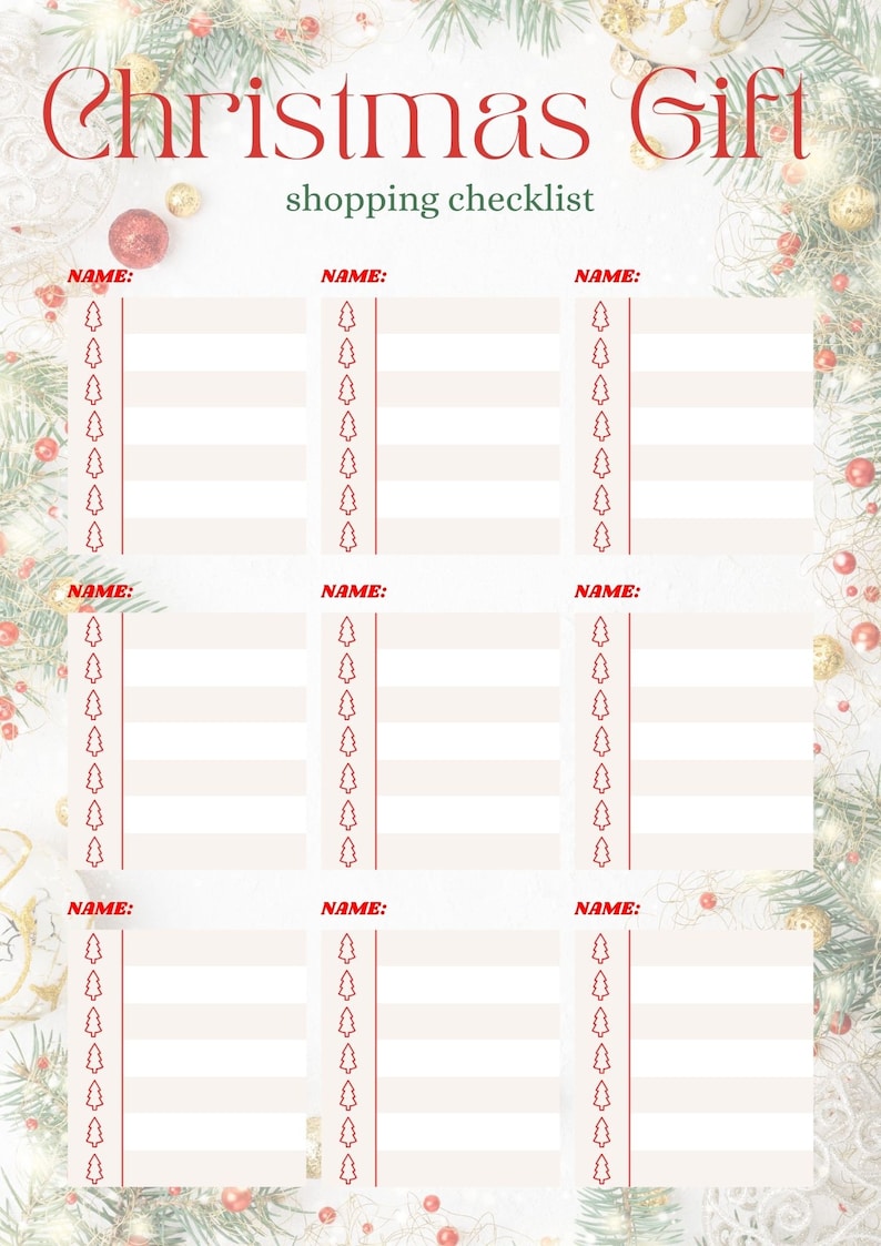Christmas Gift Checklist Shopping List Christmas List Holiday Gift ...