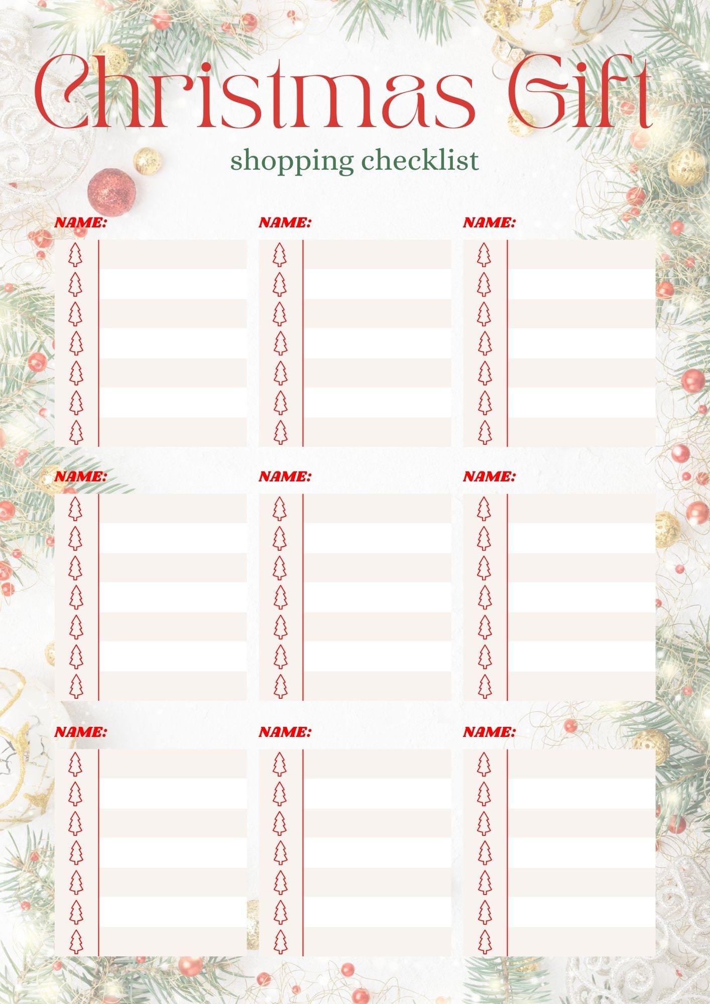 Christmas Gift Checklist Shopping List Christmas List Holiday Gift ...