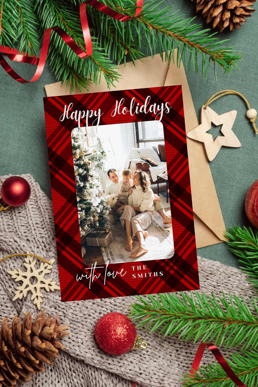 Red Plaid Holiday Card | Happy Holidays Card | Christmas Card | Family ...