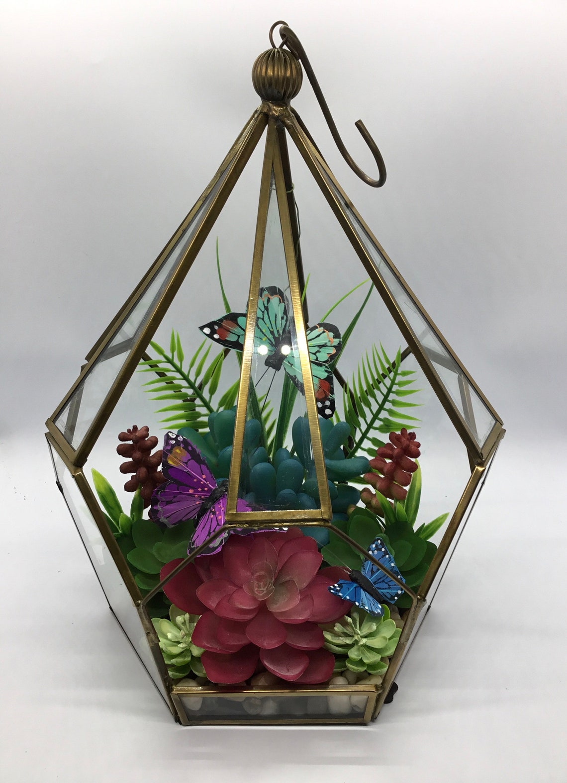 Butterfly Terrarium Kit- Artificial Succulent Terrarium Kit - 10” Metal ...