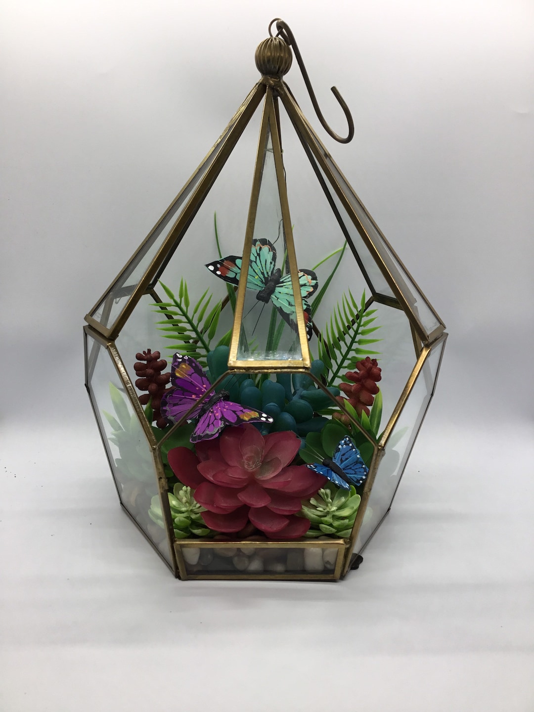 Butterfly Terrarium Kit- Artificial Succulent Terrarium Kit - 10” Metal ...