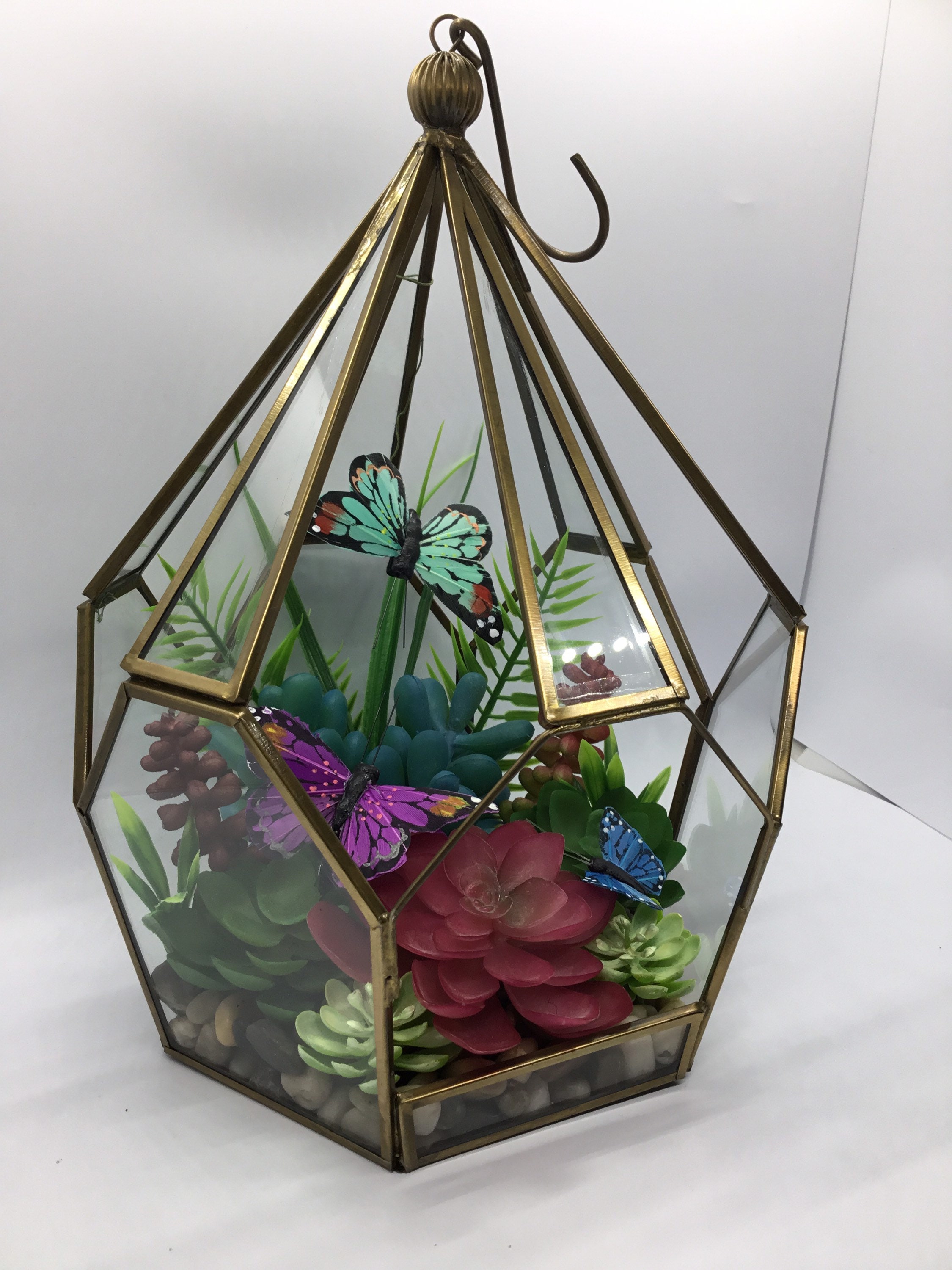 Butterfly Terrarium Kit- Artificial Succulent Terrarium Kit - 10” Metal ...
