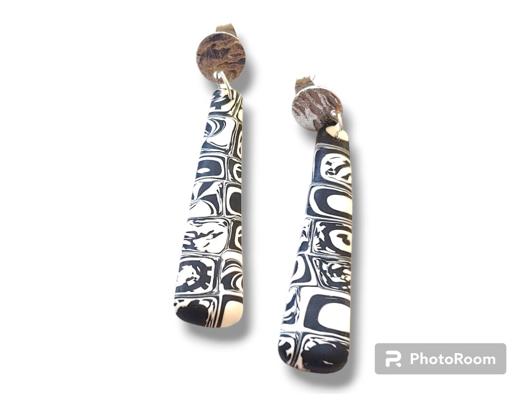 Mod Black and White Graphic Drop Earrings - Etsy