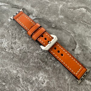 Quality Thick Dark Orange Leather Watch Strap Band for NEW 49mm Apple ...