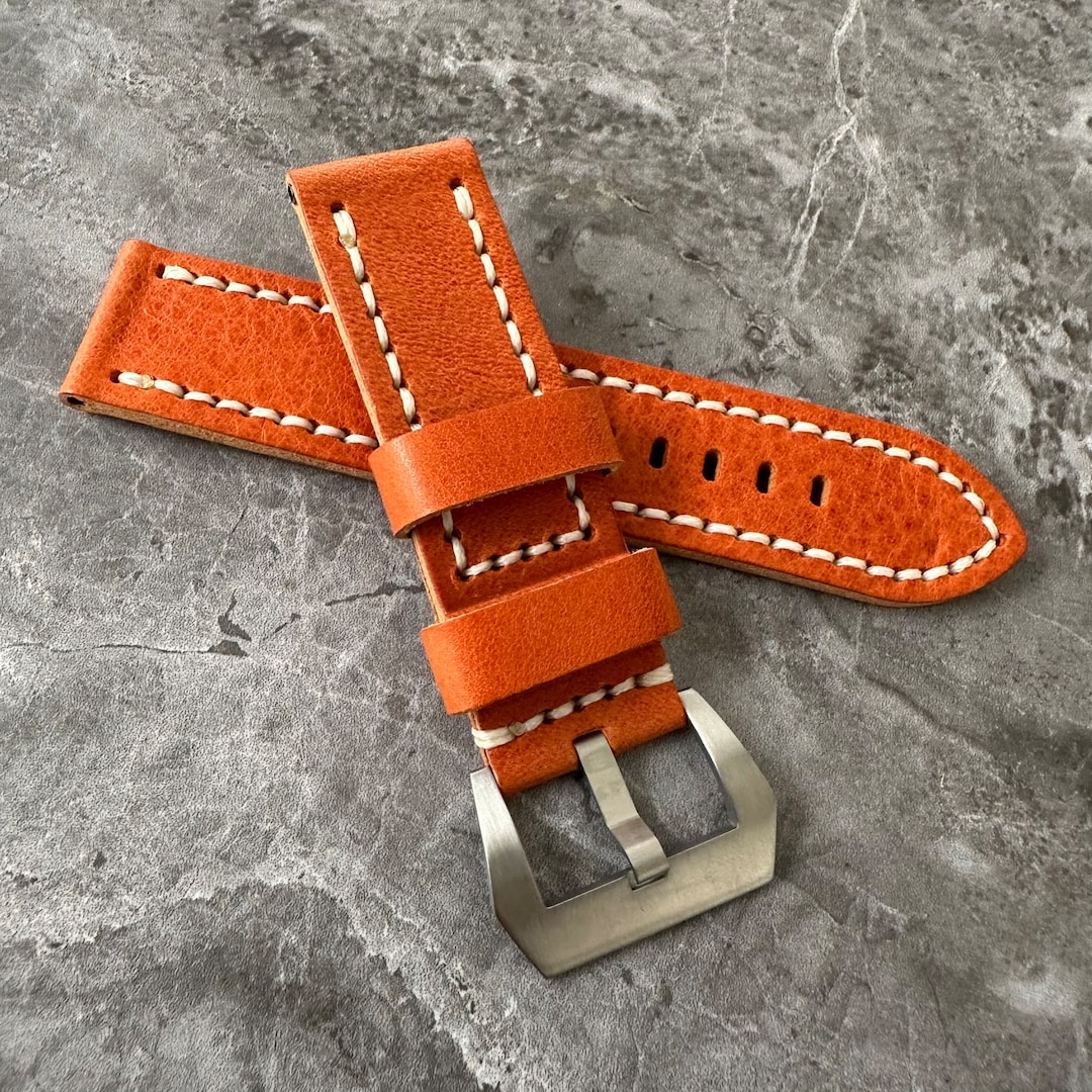Premium Quality Leather Thick Dark Orange Watch Strap Band for for ...
