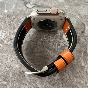Quality Thick Dark Orange Leather Watch Strap Band for NEW 49mm Apple ...
