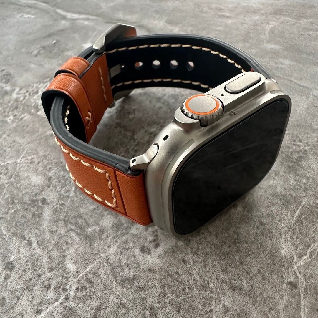 Quality Thick Dark Orange Leather Watch Strap Band for NEW 49mm Apple ...