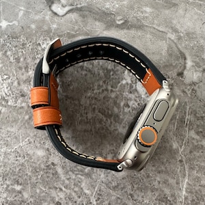 Quality Thick Dark Orange Leather Watch Strap Band for NEW 49mm Apple ...