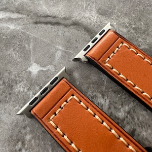 Quality Thick Dark Orange Leather Watch Strap Band for NEW 49mm Apple ...