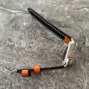 Quality Thick Dark Orange Leather Watch Strap Band for NEW 49mm Apple ...