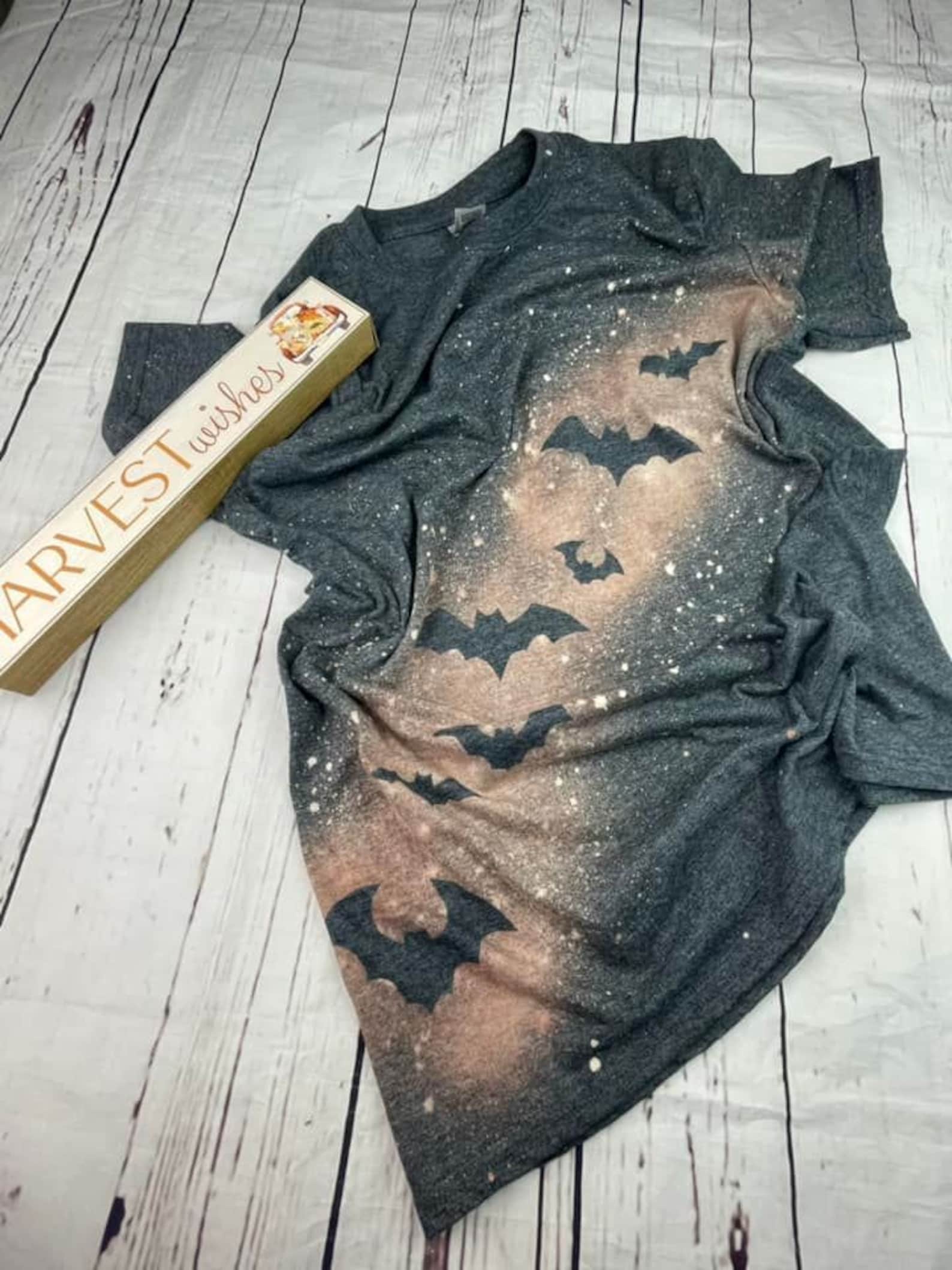 Bleached Halloween Bat Shirt, Unisex Fall Shirt, Stencil Bats Unisex ...
