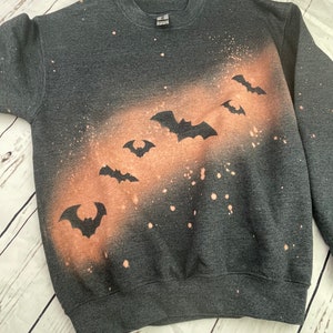 Kids Bleached Halloween Bats, Unisex Fall Sweatshirt, Stencil Bats ...