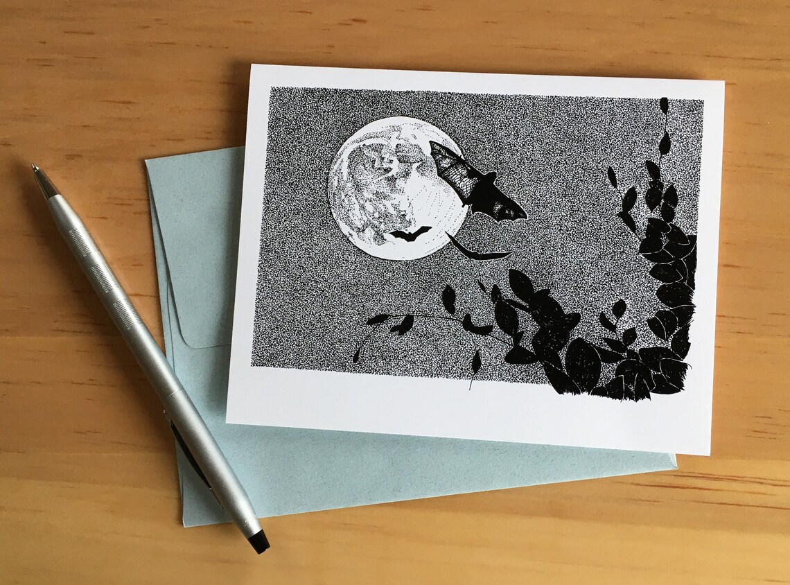 Bats in the Moonlight Pen and Ink Print - Etsy