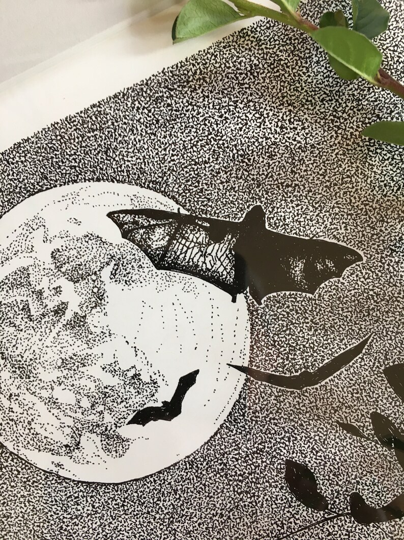 Bats in the Moonlight Pen and Ink Print - Etsy