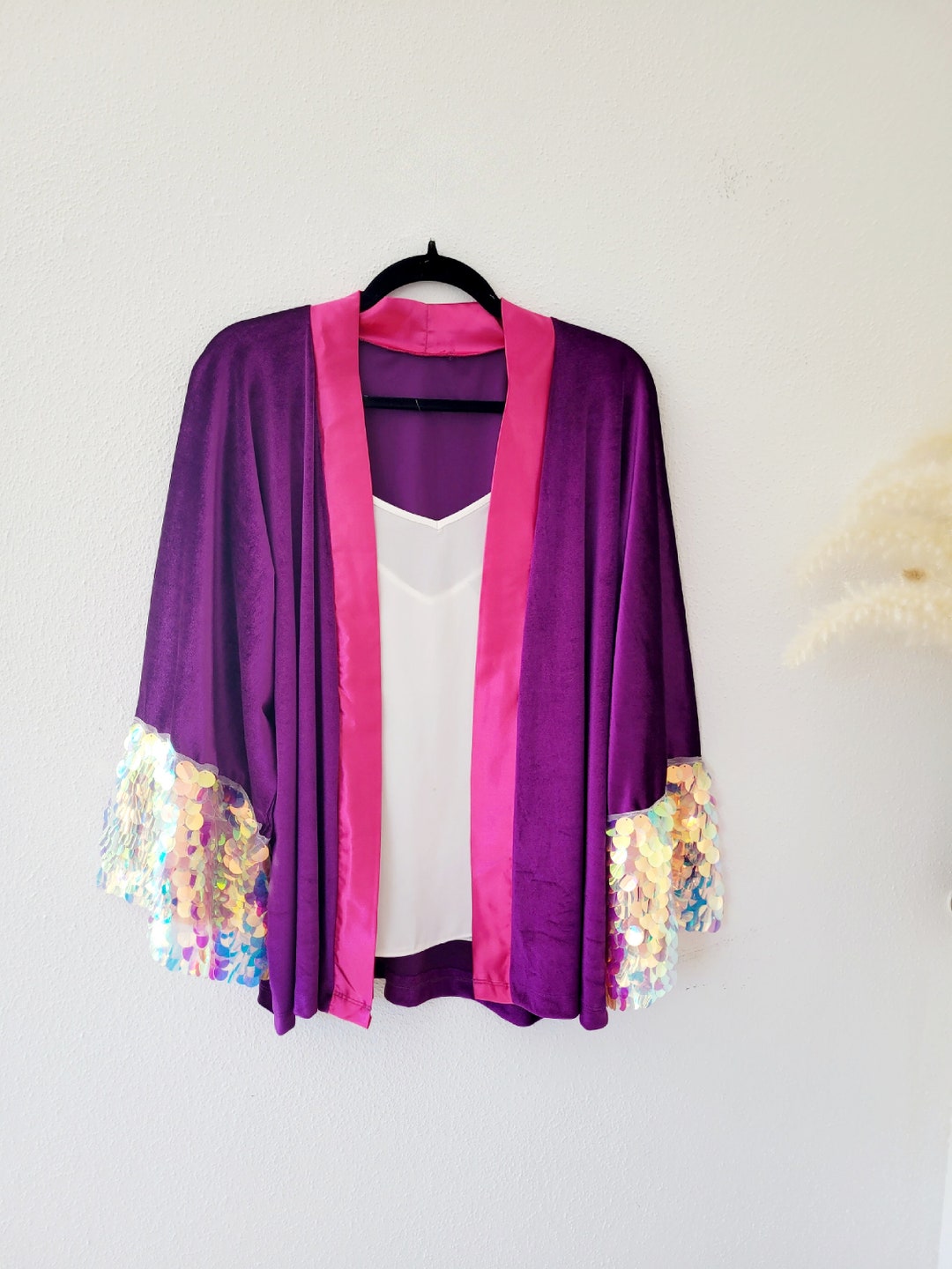 Customized Velvet Cardigan With Applique, Purple Velvet Kimono, Party ...