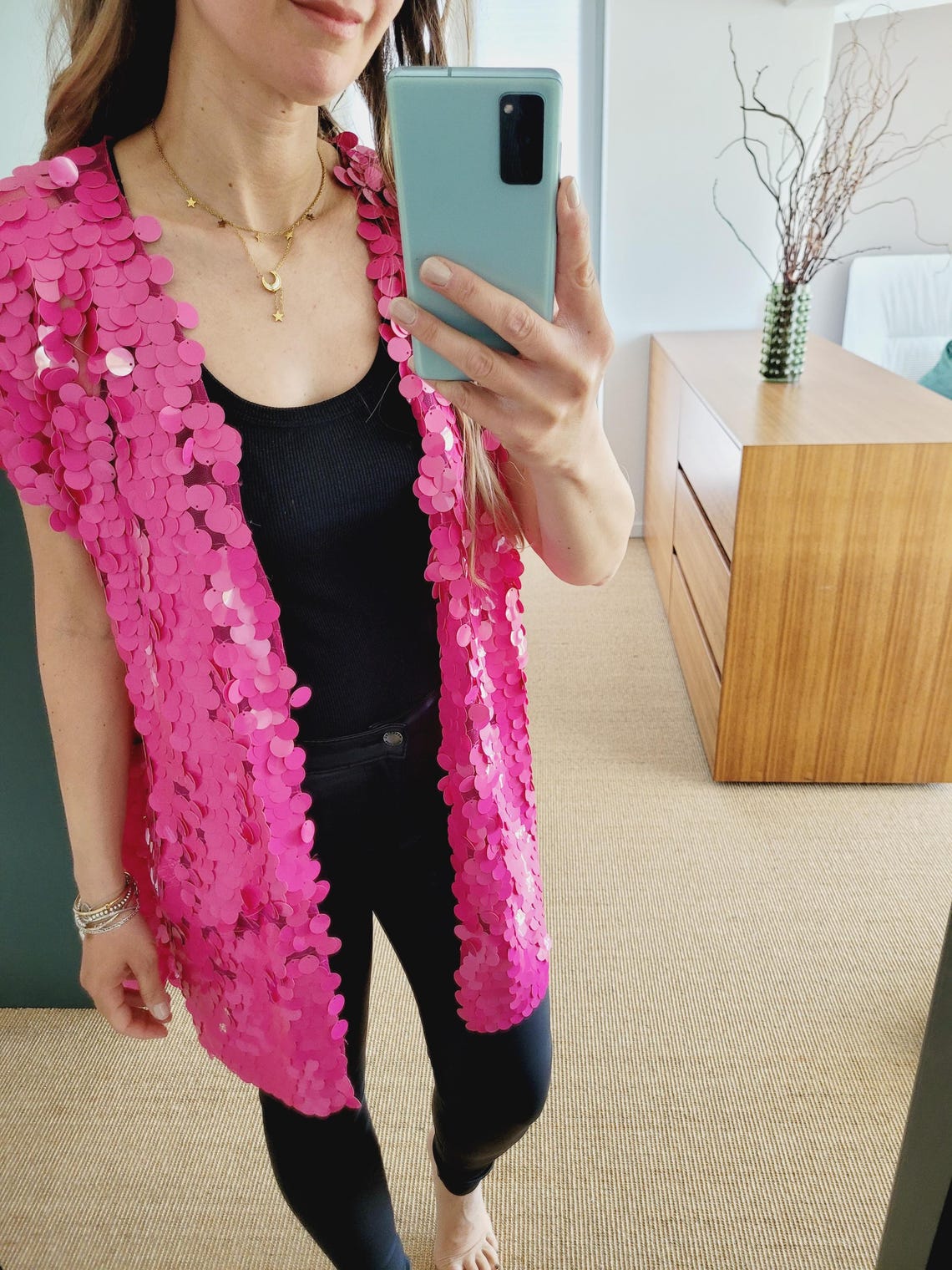 Customized Pink Sequin Vest/ Silver Holographic Iridescent Sleeveless ...