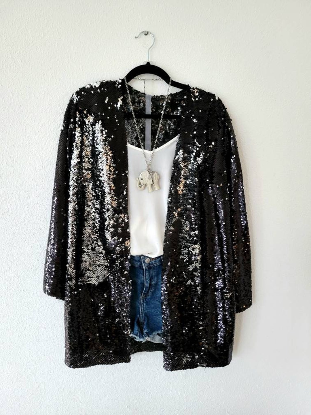 Evening Party Blazer, Reversable Sequin Jacket Fuchsia and Black, Party ...