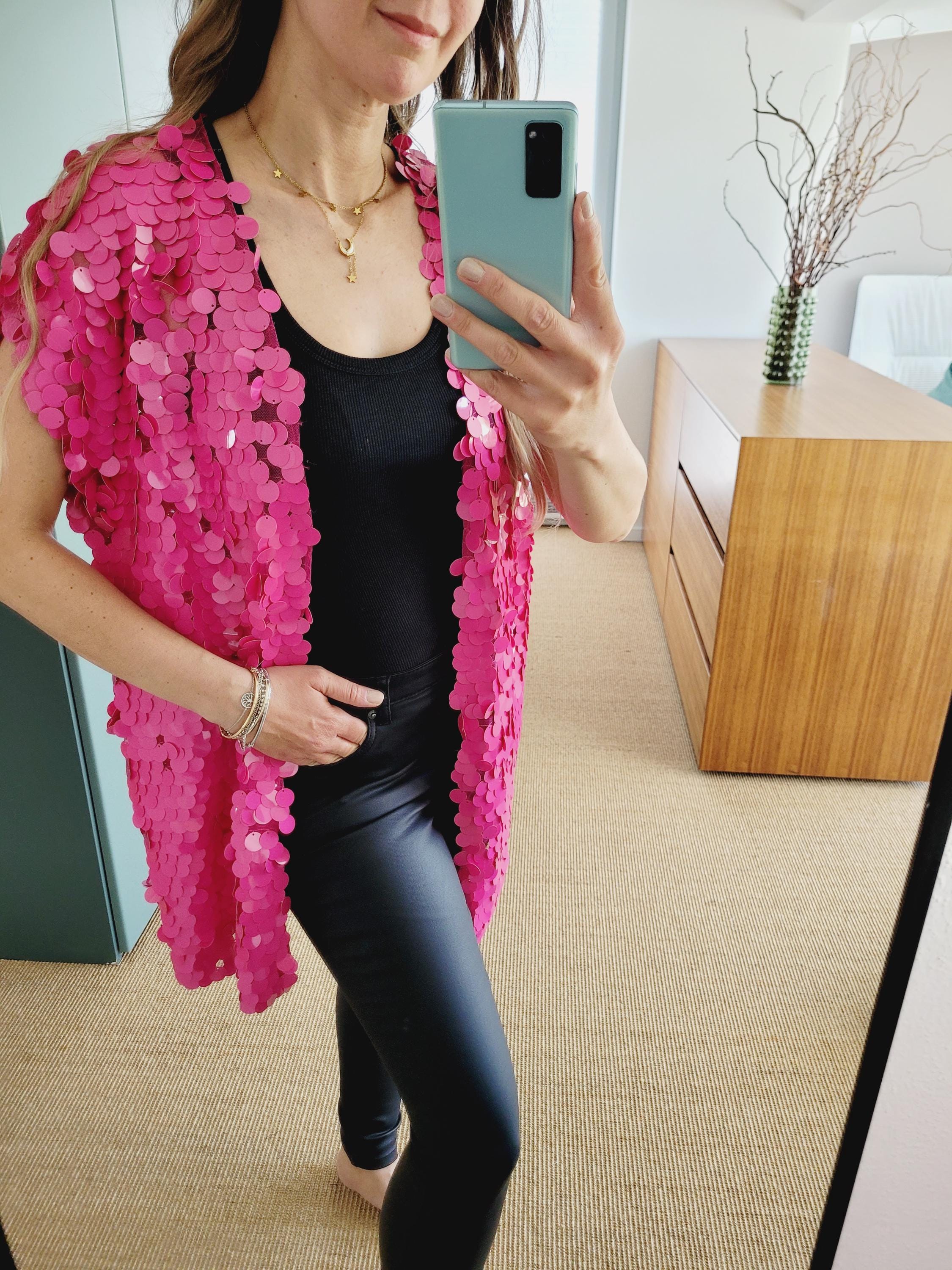 Customized Pink Sequin Vest/ Silver Holographic Iridescent Sleeveless ...