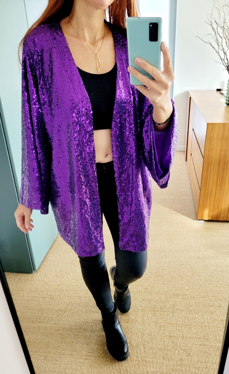 Customized Sequin Jacket/plus Size Fuchsia Sparkling Jacket/cocktail ...