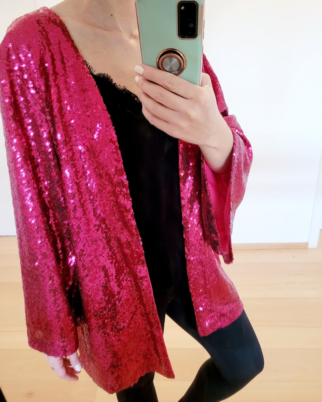 Customized Sequin Jacket/plus Size Fuchsia Sparkling Jacket/cocktail ...