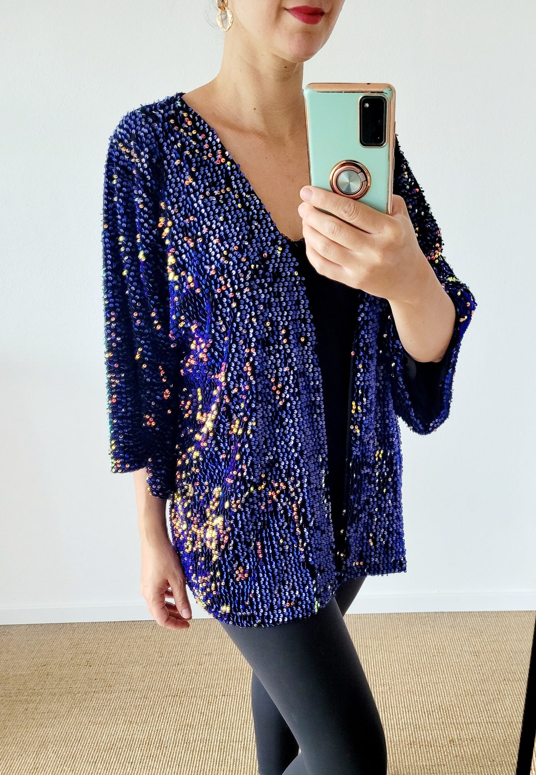 Customized Purple Sequin Velvet Cardigan, Sparkly Cardigan Ladies ...