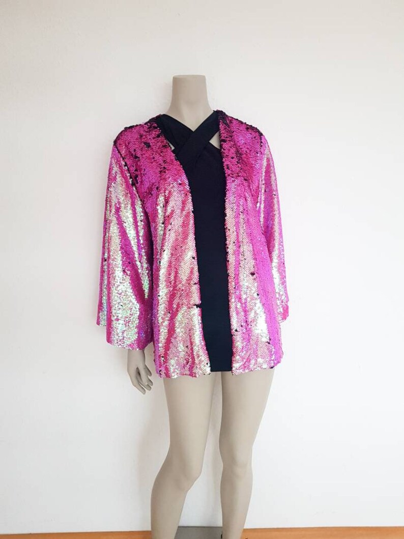 Evening Party Blazer Reversable Sequin Jacket Fuchsia and - Etsy
