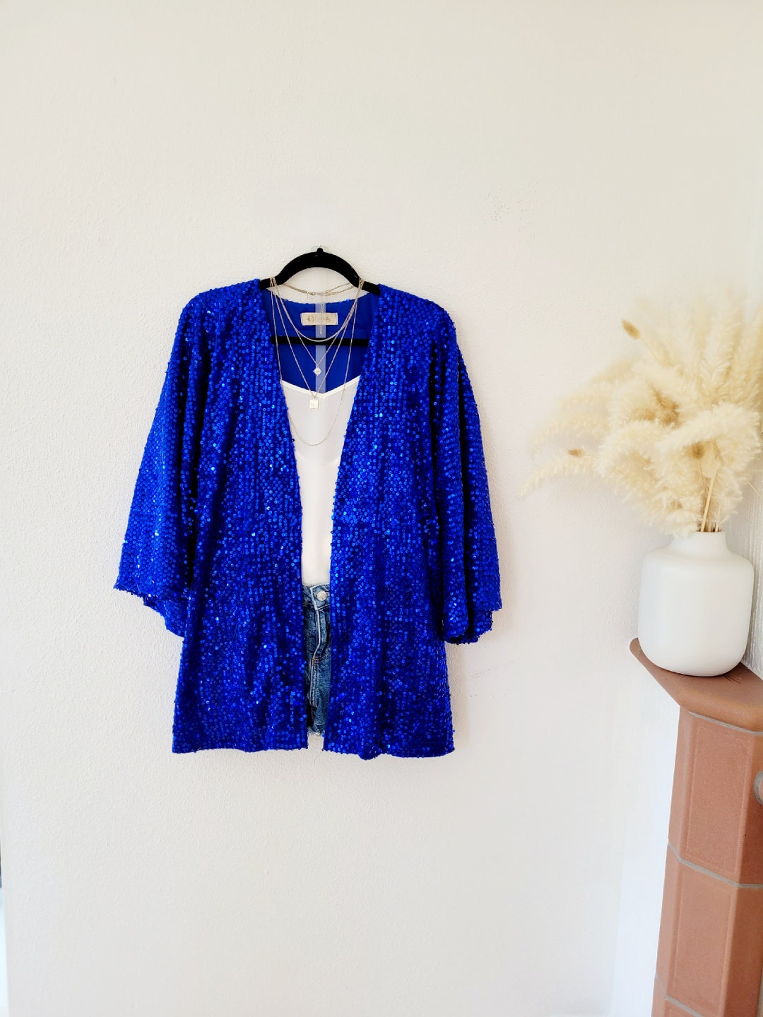 Customized Royal Blue Sequin Jacket, Oversized Party Sparkling Jacket ...