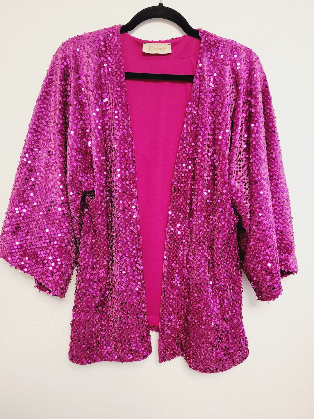 Customized Fuchsia Sequin Velvet Cardigan, Sparkly Cardigan Ladies ...