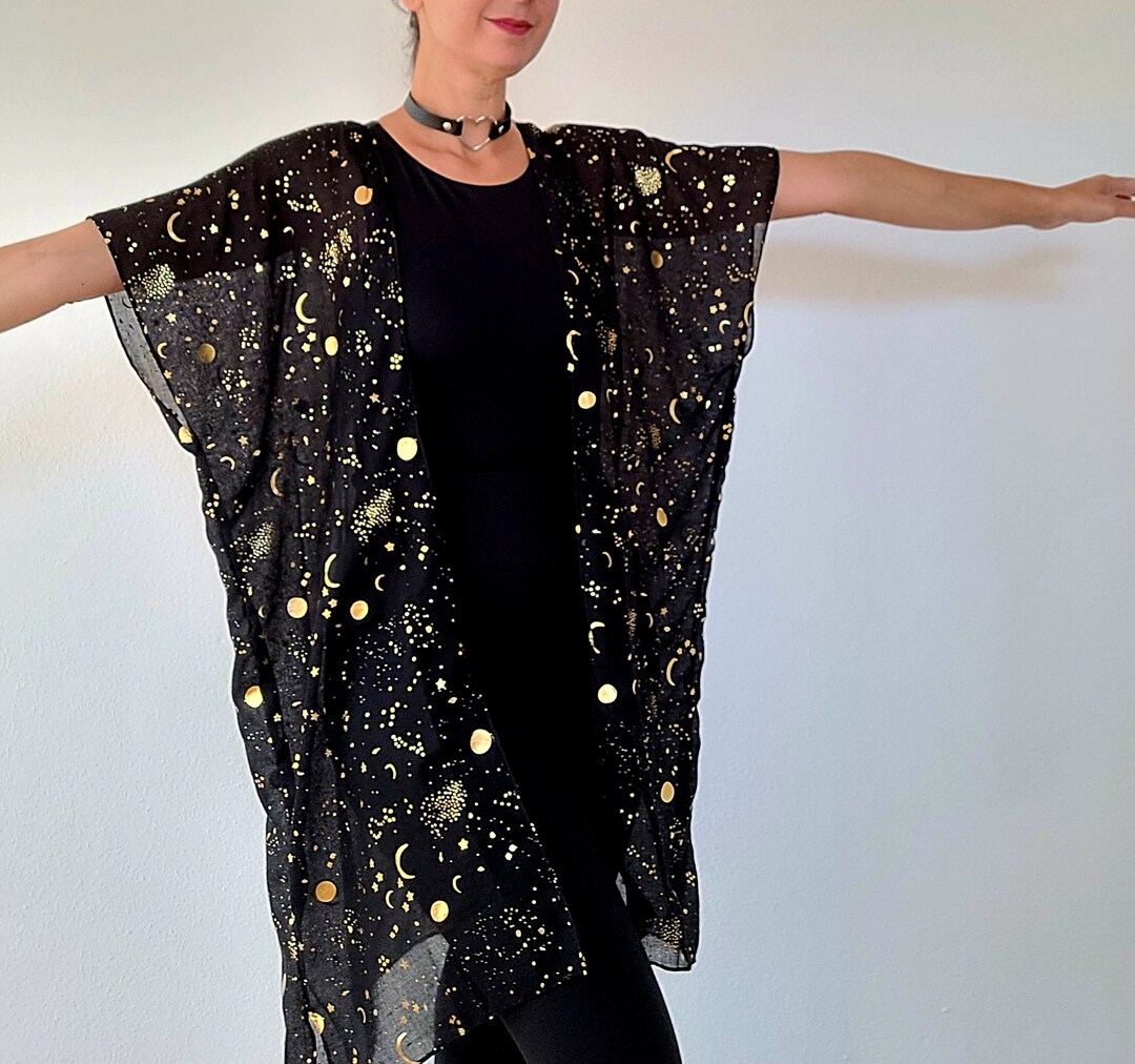 Unisex Moon and Stars Vest, Black Celestial Cover Up, Light Cardigan ...