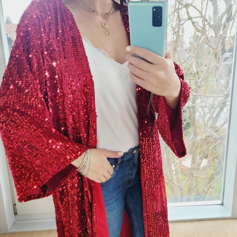 Red Sequin Long Cape - Etsy